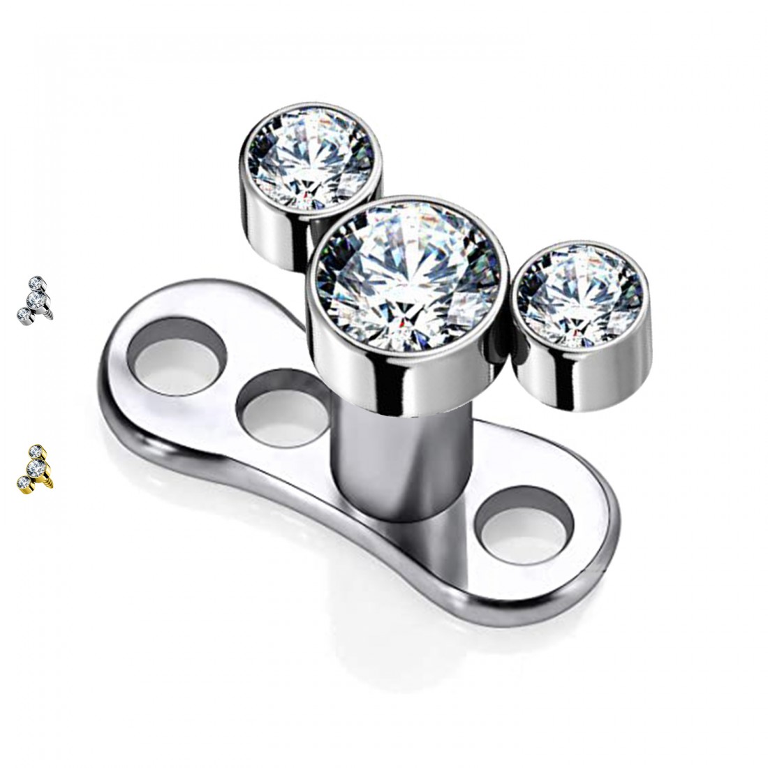 Dermal Anchor with 3 crystals - PZ-014 | Warrior tattoo Supply